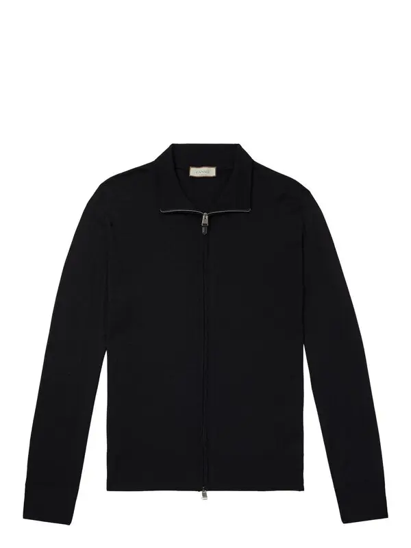 Canali Slim-fit Wool Zip-up Cardigan - Black