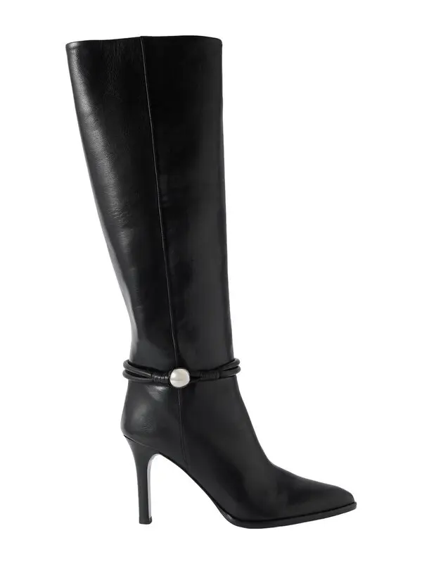 Isabel Marant Ieva Embellished Leather Knee Boots - Black