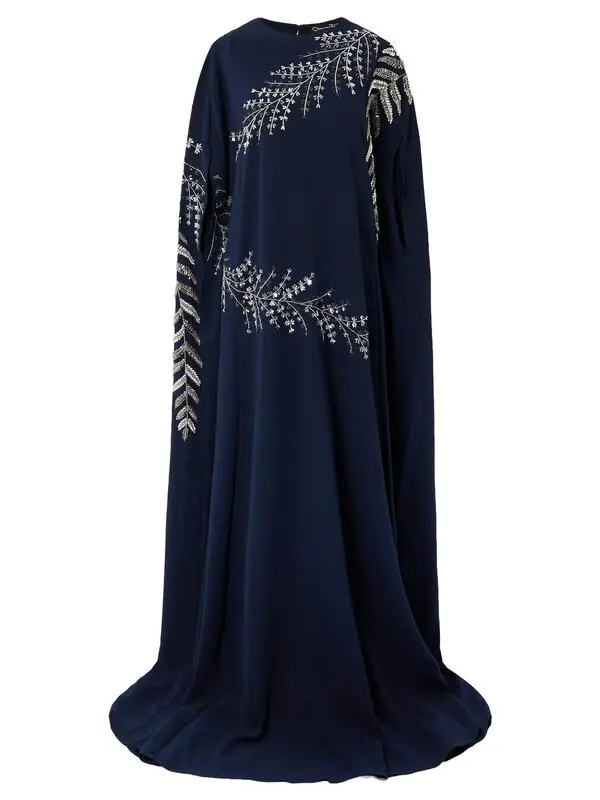 Oscar De La Renta Embellished Stretch-silk Georgette Gown - Blue