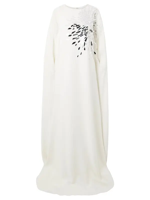 Oscar De La Renta Embellished Stretch-silk Georgette Gown - Ivory