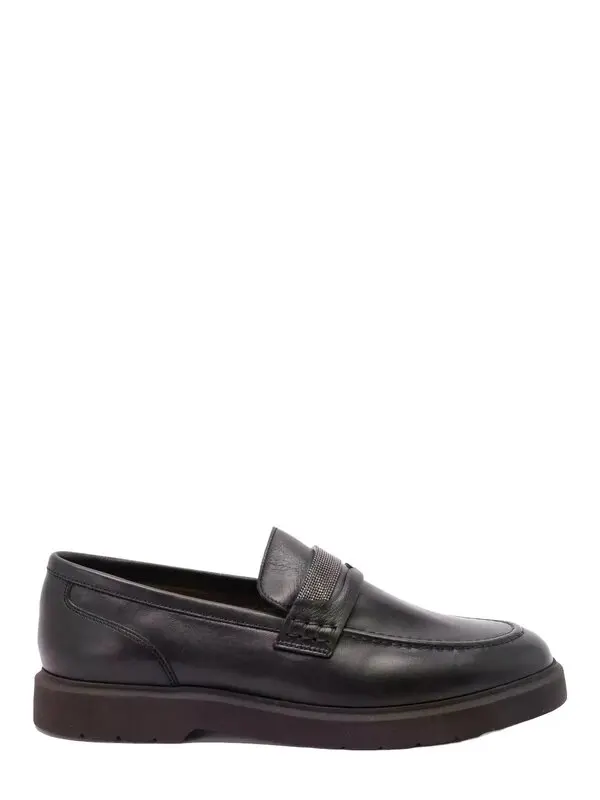 Brunello Cucinelli Chain-detail Leather Loafers - Black