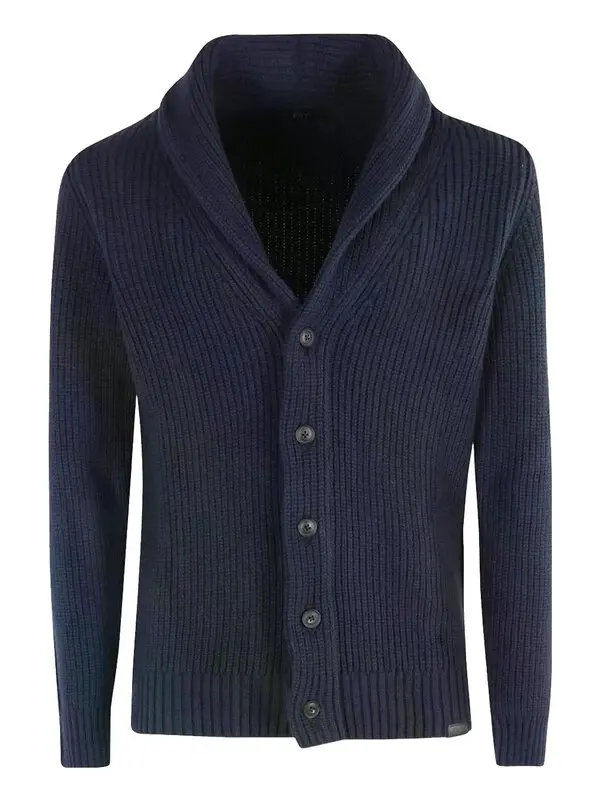 FAY Ribbed Virgin Wool Cardigan - Blue