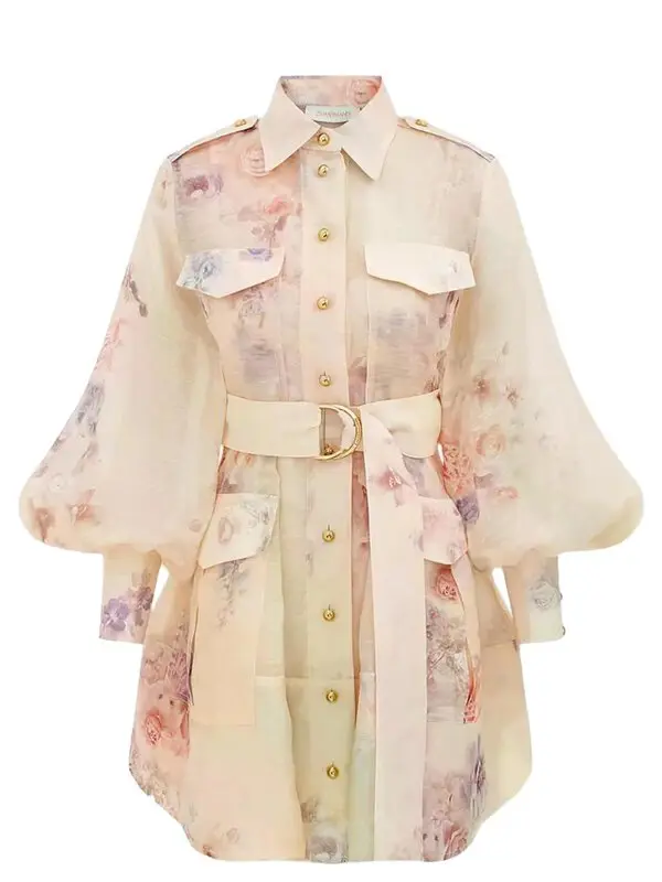 Zimmermann Floral-print Belted Mini Dress - Pink