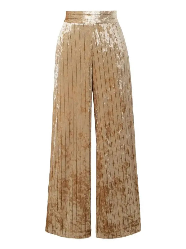 Loretta Caponi Cipro Pinstriped Crushed-velvet Wide-leg Pants - Orange