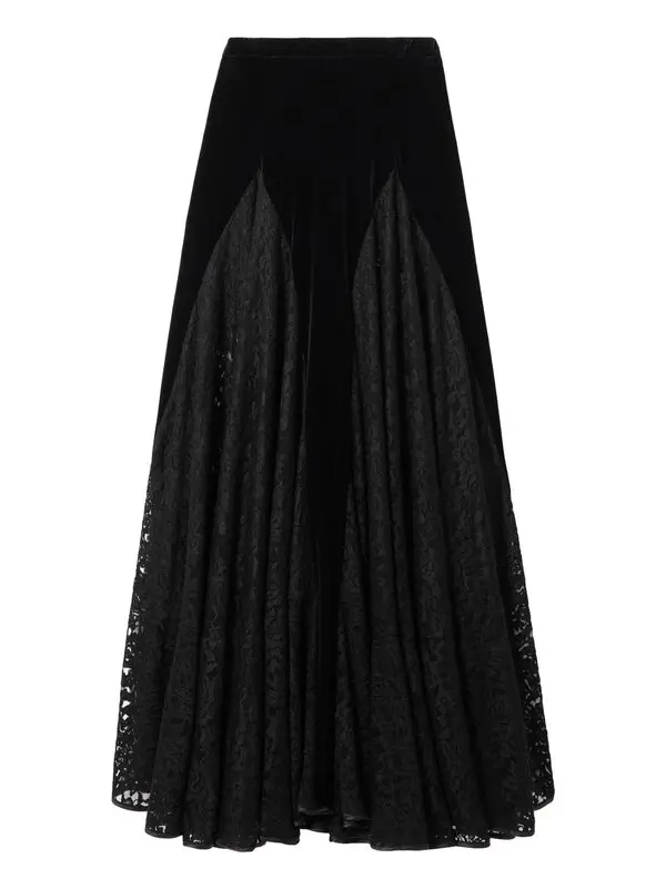 Loretta Caponi Velvet-paneled Lace Midi Skirt - Black