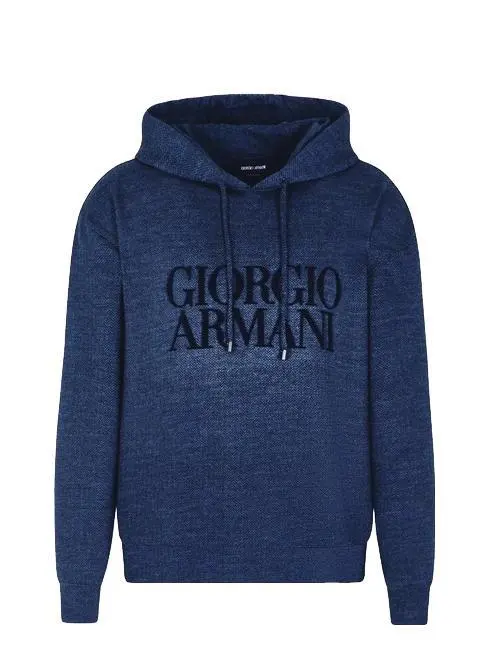 Giorgio Armani Wool, Silk, And Cashmere Jersey Hooded Sweatshirt - Blue
