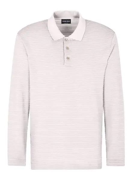 Giorgio Armani Long-sleeved Polo Shirt In Wool Jersey With A Motif - Stripe