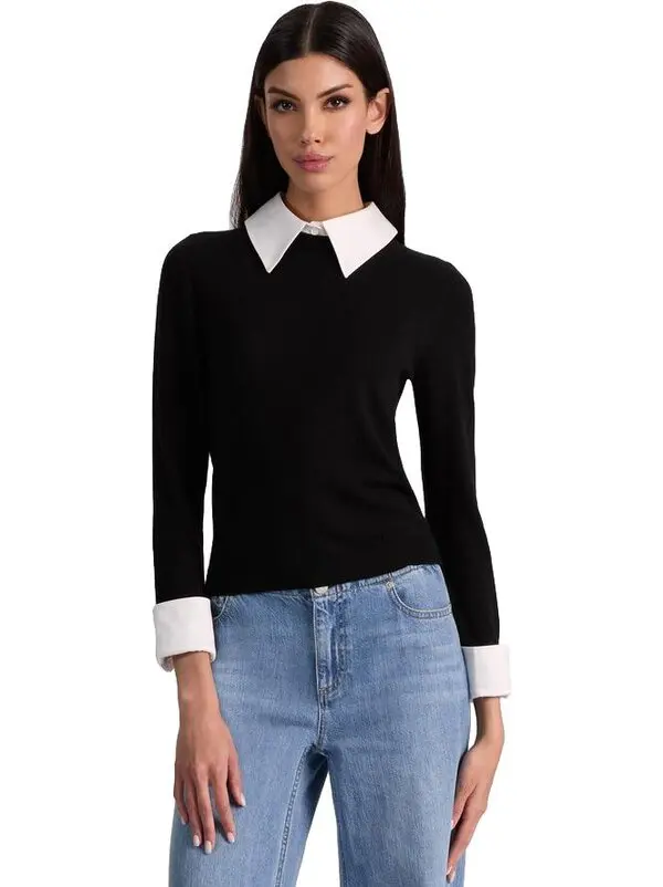 Alice + Olivia Porla Collared Merino Wool Sweater - Black