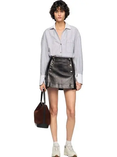 Sandro Mini Aged Leather Skirt - Brown