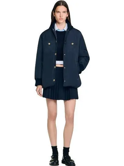 Sandro Quilted Puffer Jacket With Teddy Collar - Blue / Navy
