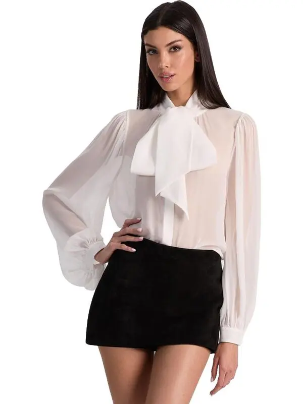Alice + Olivia Brentley Tie Neck Blouse - White