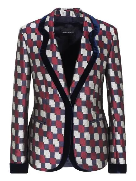 Emporio Armani Geometric Jacquard Blazer With Velvet Details - Red