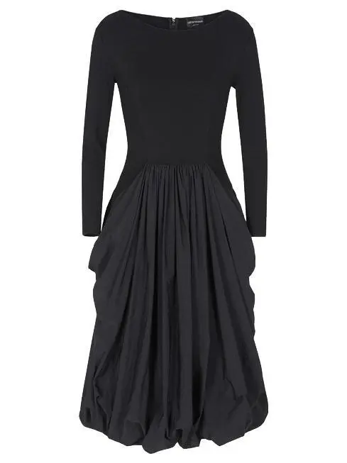 Emporio Armani Milano-stitch Dress With Taffeta Skirt - Black