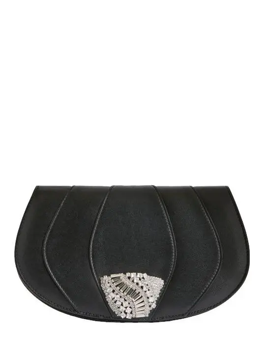 GIUSEPPE ZANOTTI Leather Clutch Bag With Jewel Accessory - Black