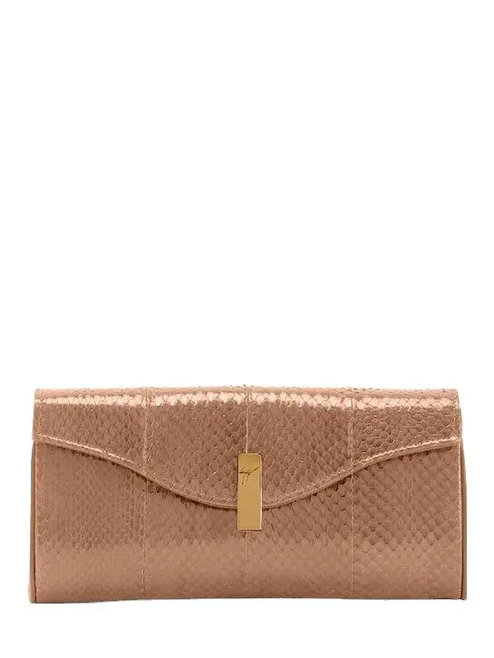 GIUSEPPE ZANOTTI Flutie Snakeskin Clutch - Beige