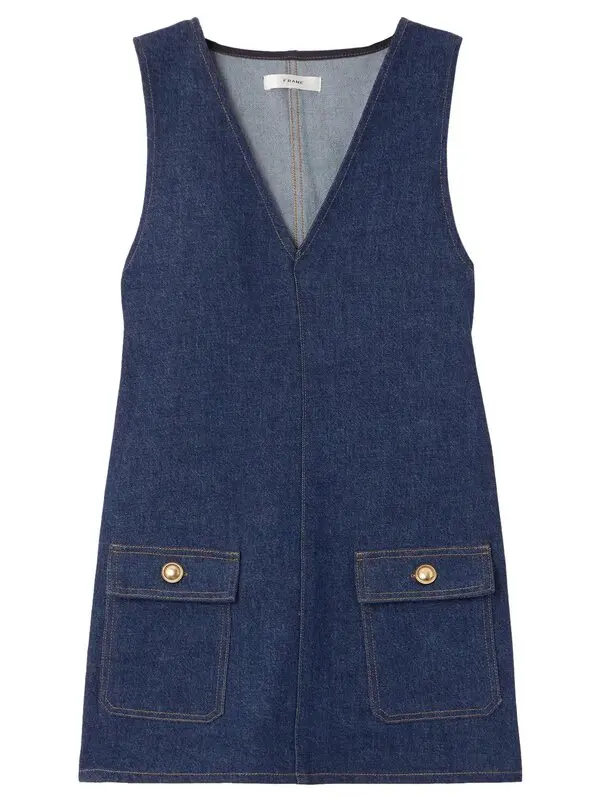 FRAME The Pinafore Paneled Denim Mini Dress - Blue