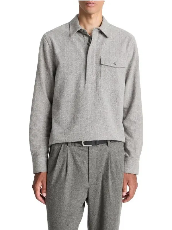 Vince Herringbone Cotton Popover Shirt - Red