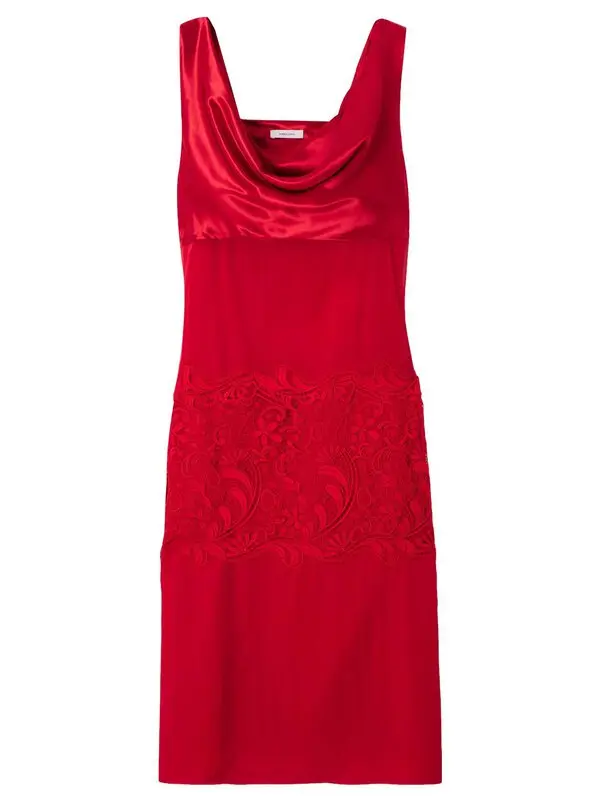 FERRAGAMO Satin- And Lace-paneled Silk-chiffon Midi Dress - Red