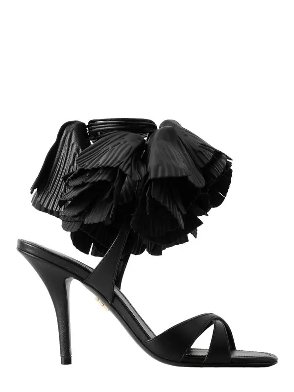 FERRAGAMO Estrella Ruffled Leather Sandals - Black
