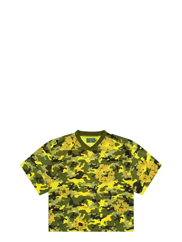 DENIM TEARS Camo Cotton Wreath Mesh Football Top - Yellow