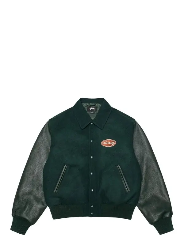 StÜssy Script Oval Varsity Jacket - Green