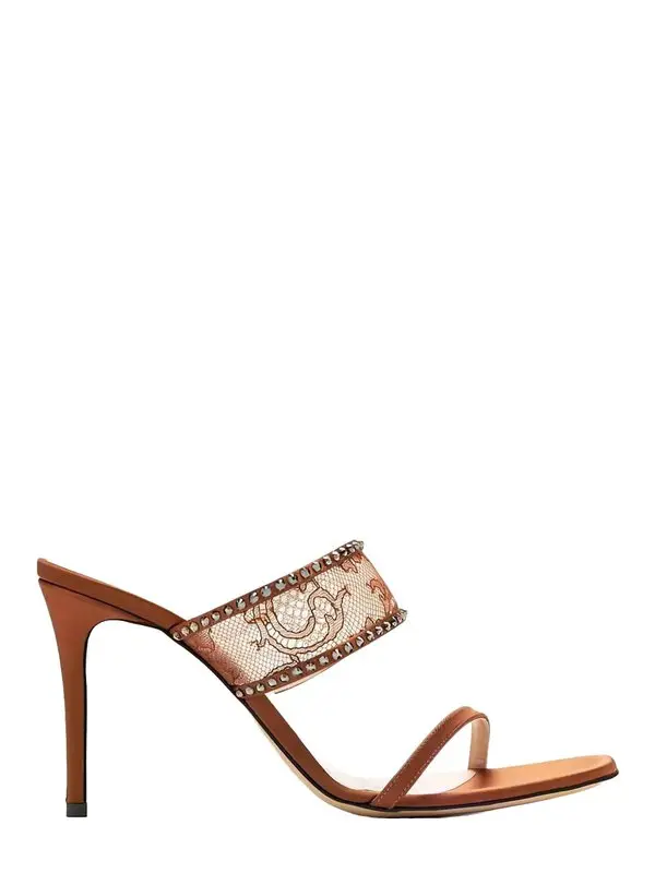 ANDREA WAZEN 85mm Tabaris Lace-embellished Stiletto Sandals - Brown
