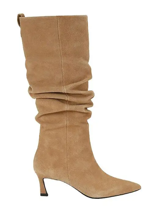 Kurt Geiger Stark Rouche Suede Knee-high Boots - Camel