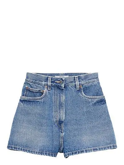 Prada High-rise Faded-wash Denim Shorts - Blue