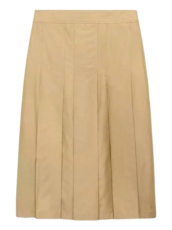 Prada Midi Skirt With Box Pleat And Kick Pleat - Neutrals