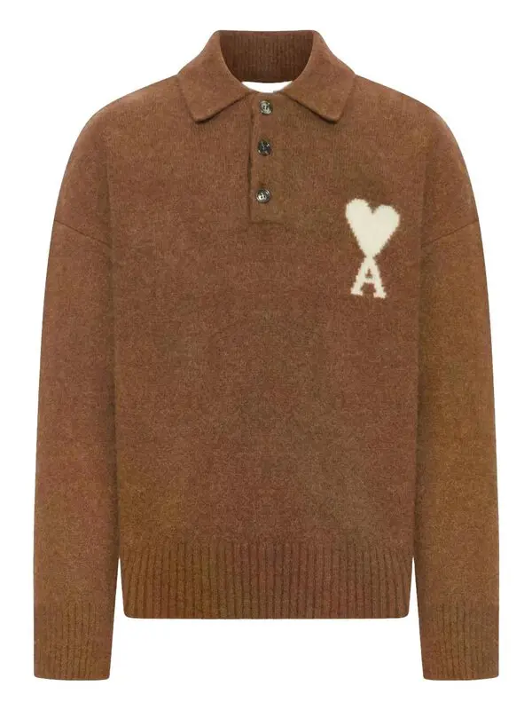 AMI Paris Heart-logo Sweater - Brown
