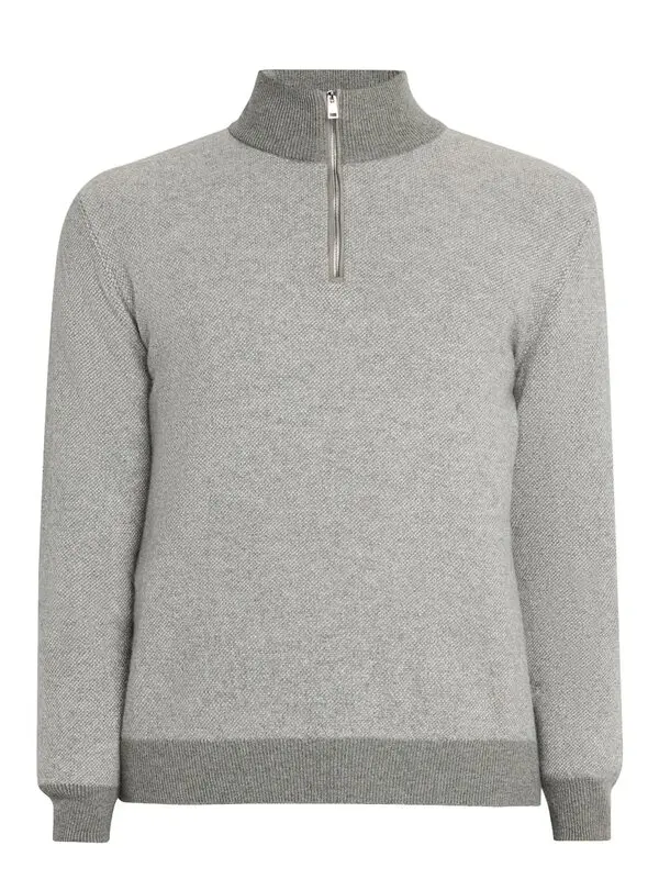 Ralph Lauren Cashmere Birdseye Knit Half-zip Sweater - Grey