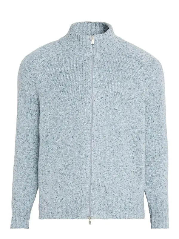 Brunello Cucinelli Cashmere Donegal Zip Cardigan - Light Blue
