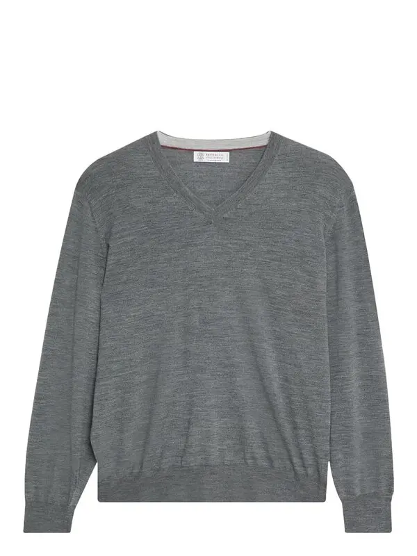 Brunello Cucinelli Fine Gauge Wool And Cashmere V-neck Sweater - Dark Grey