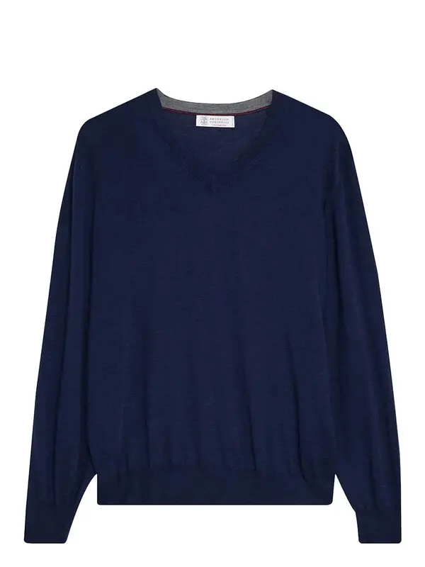 Brunello Cucinelli Fine Gauge Wool And Cashmere V-neck Sweater - Deep Blue