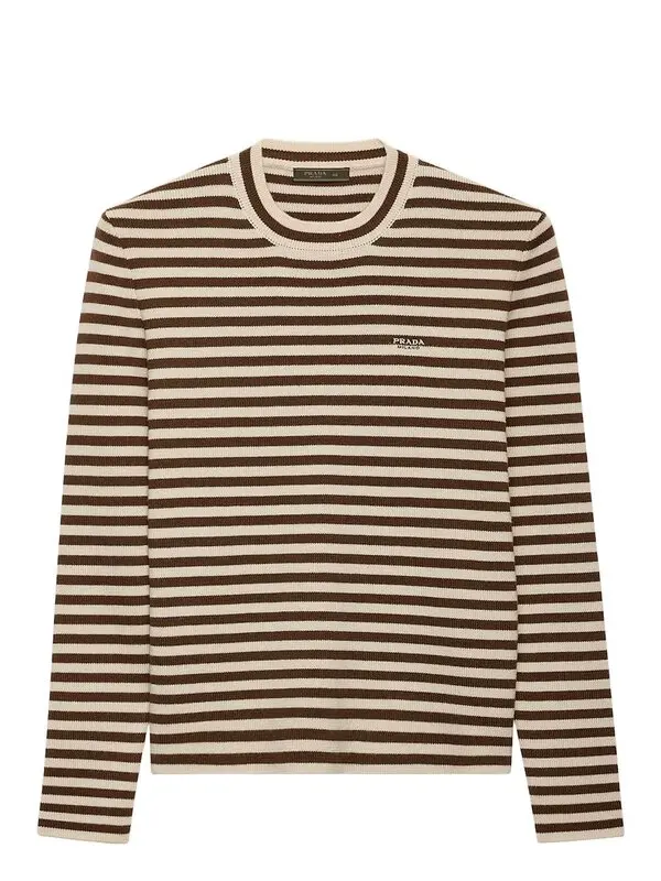 Prada Wool Knit Striped Crewneck Sweater - Crema