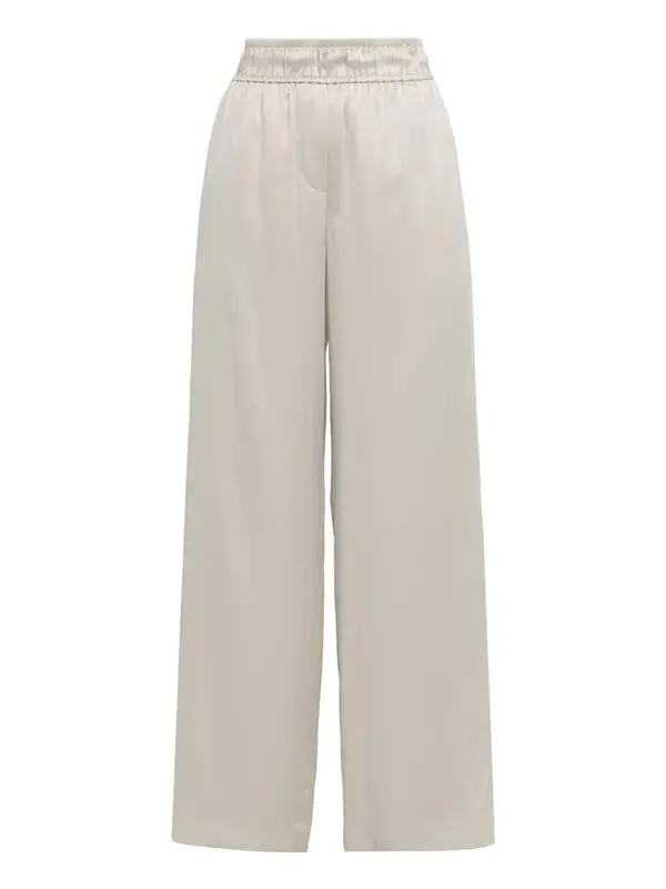 Brunello Cucinelli Stretch Silk Satin Track Trousers - Silver Beige