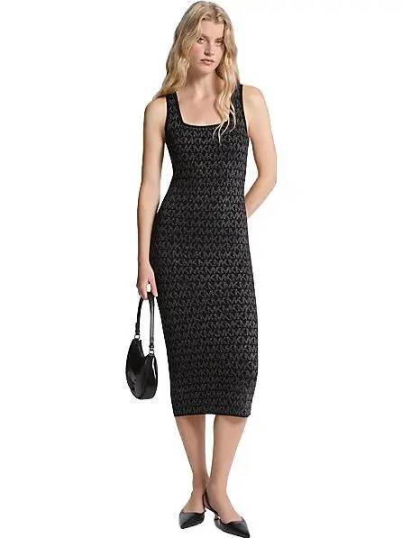Michael Kors Metallic Logo Jacquard Midi Dress - Silver