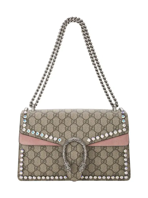 Gucci Original Gg Supreme Crystal Embellished Dionysus Shoulder Bag - Pink