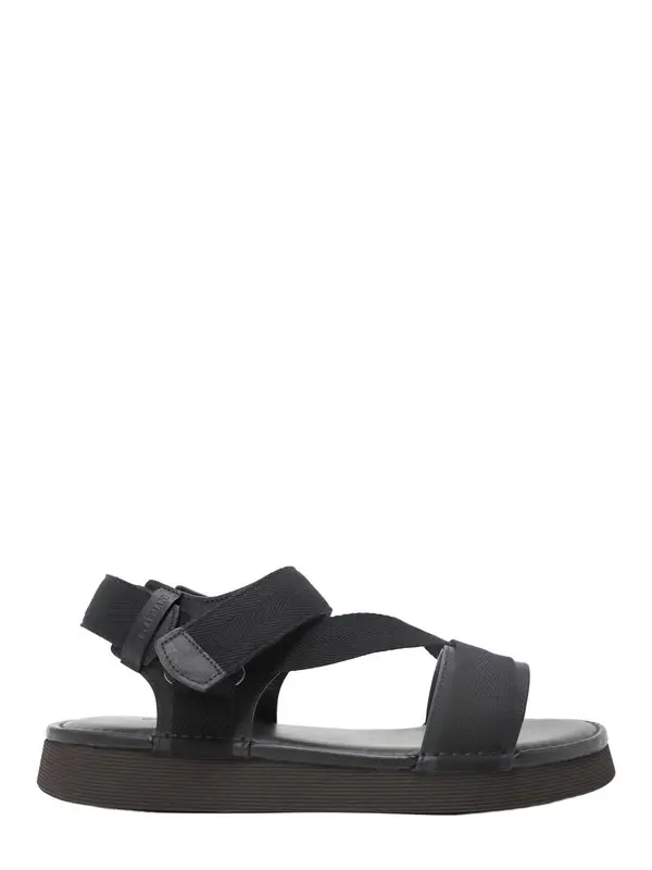 Giorgio Armani Leather Sandals With Webbing Tape - Black