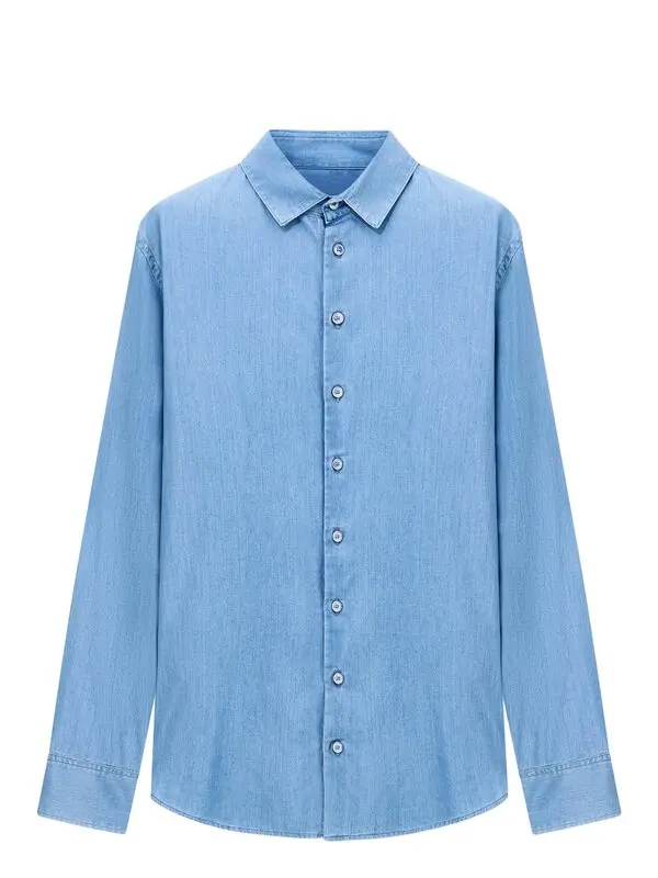 Giorgio Armani Regular-fit Shirt In Cotton Denim - Blue