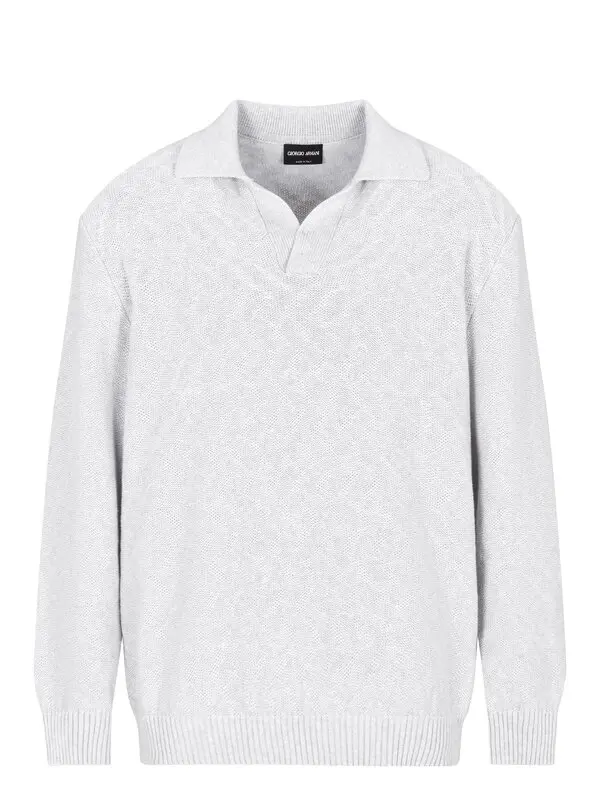 Giorgio Armani Cotton Jacquard Knitted Polo Shirt - Grey