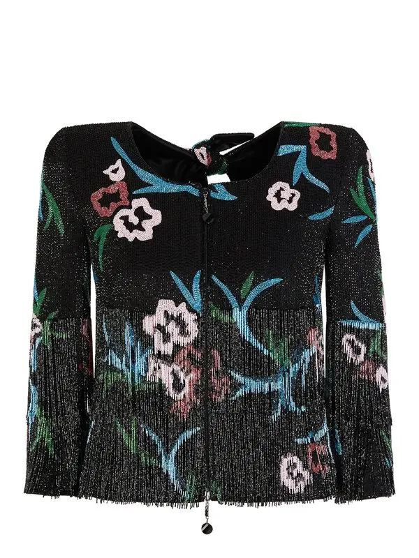 Giorgio Armani Floral Embroidered Silk-organza Jacket - Black