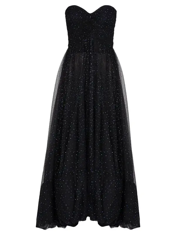 Giorgio Armani Tulle Bustier Long Dress With Rhinestone Embroidery - Black