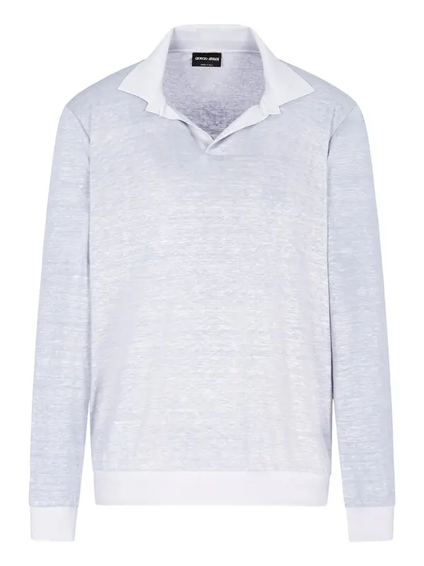 Giorgio Armani Long-sleeved Polo Shirt In Linen Jersey - Grey