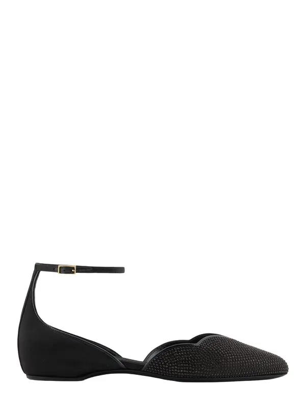 Giorgio Armani Satin Ballerinas With Rhinestones And Ankle Strap - Black