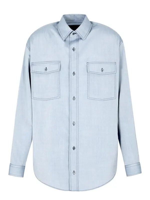 Giorgio Armani Silk Canvas Shirt - Light_blue