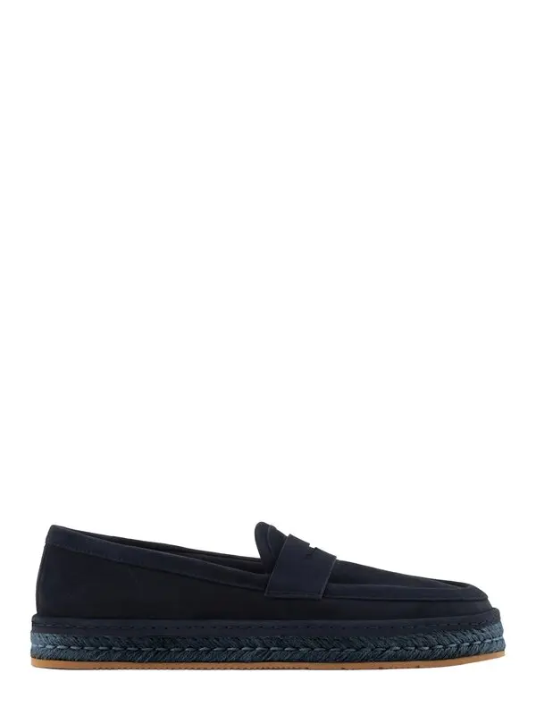 Giorgio Armani Suede Loafers With Rope Sole - Blue