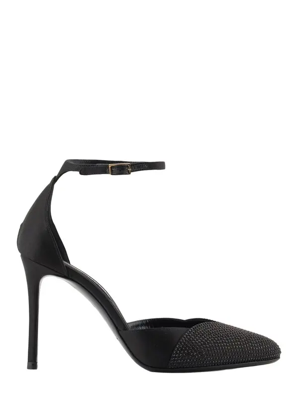 Giorgio Armani Satin Rhinestone Ankle-strap Pumps - Black