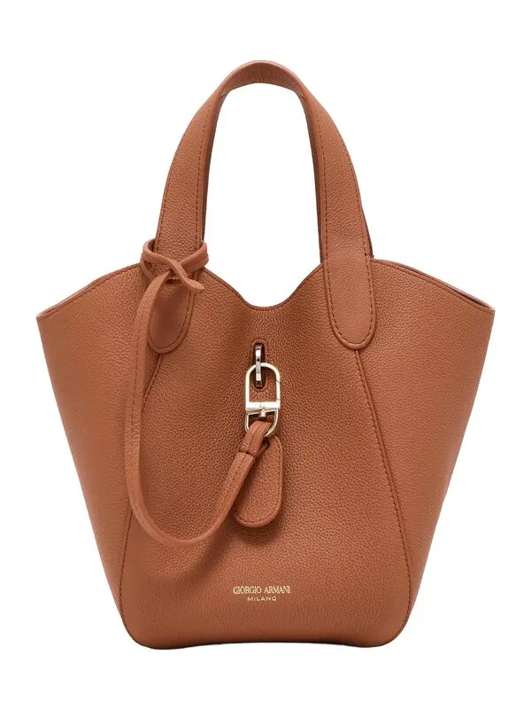 Giorgio Armani Pebbled Leather Handbag - Brown