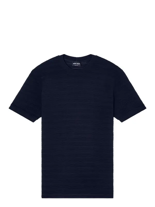 Giorgio Armani Wool Jersey Crew-neck T-shirt With A Striped Motif - Blue